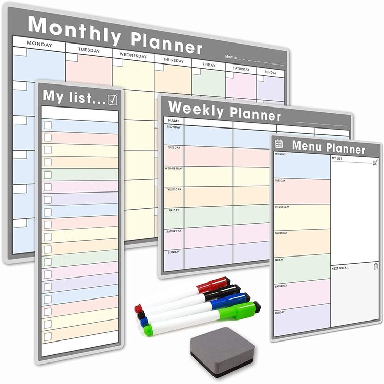 4 Pack - A3 Monthly Calendar, A4 Weekly Planner, A4 Menu Planner, Slim ...
